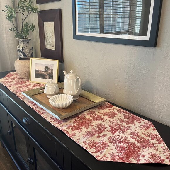 Accents | Red Toile Table Runner With Reversible Red Check | Poshmark